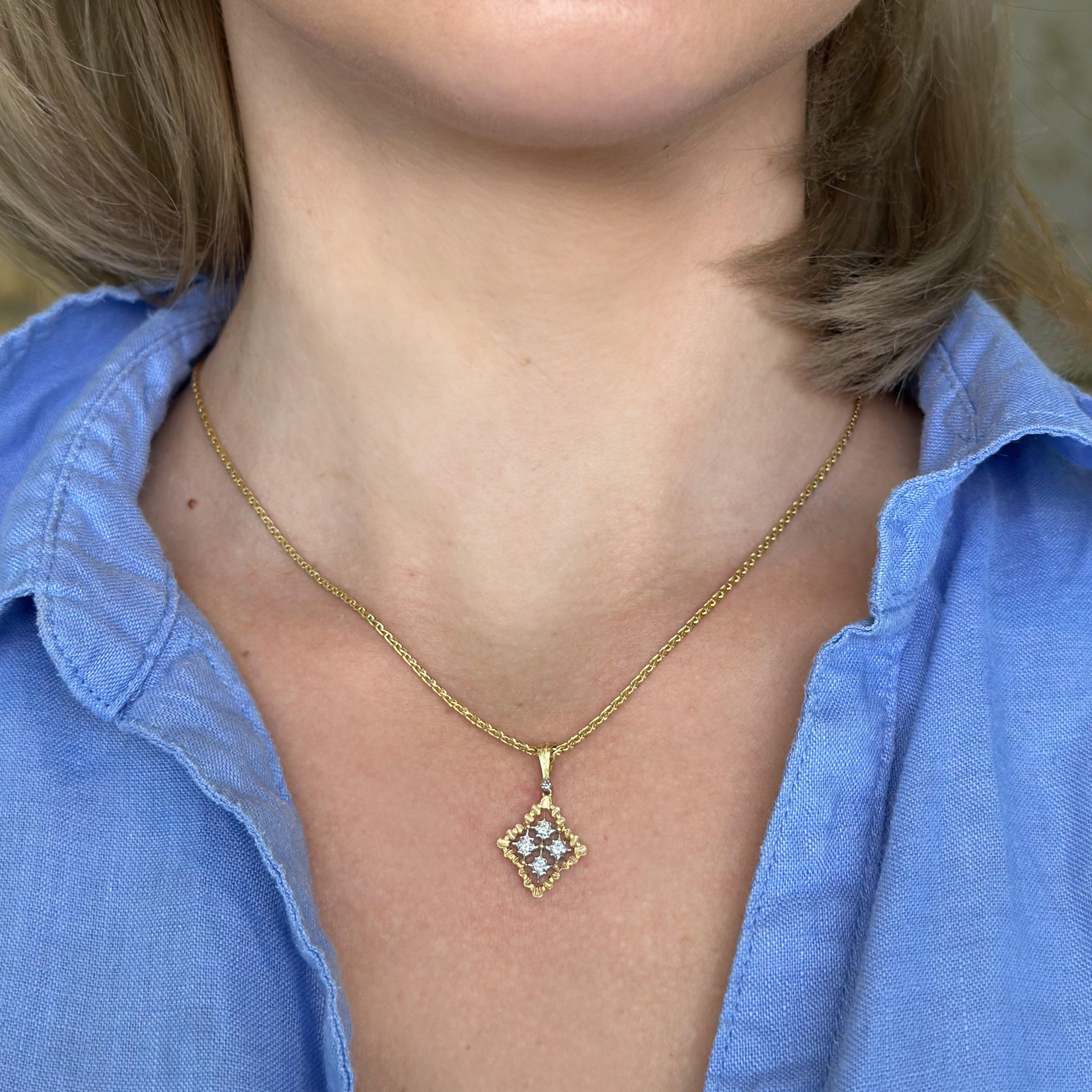 Buccellati - Rombi - Pendant with Diamonds, 18k White and Yellow Gold ...