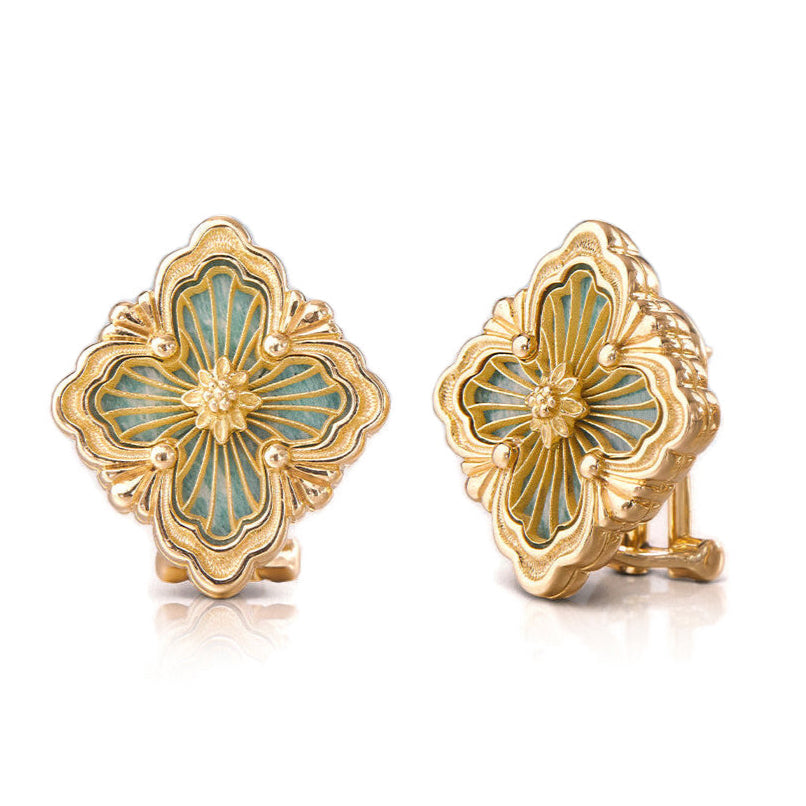 Buccellati - Opera Tulle - Button Earrings with Amazonite, 18k Yellow ...