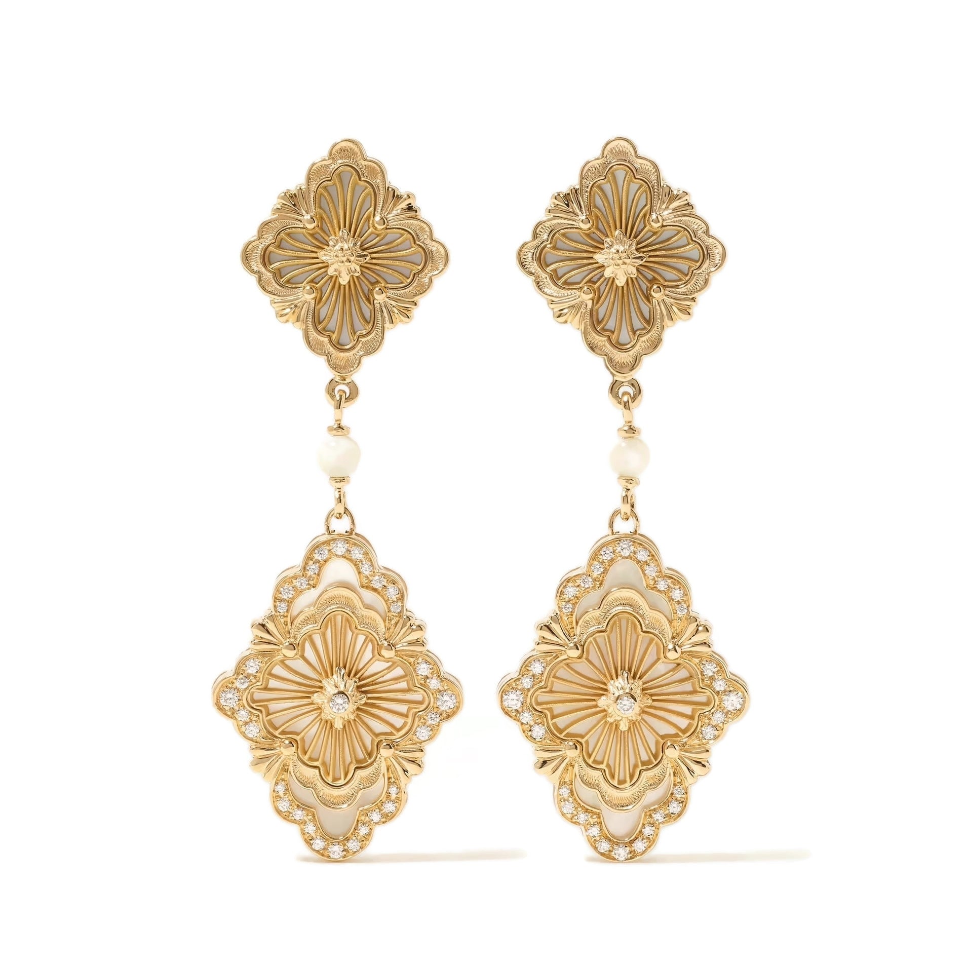 Buccellati - Opera Tulle - Earrings with Diamonds and Mother of Pearl ...