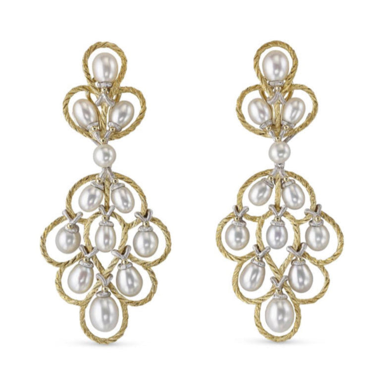 Buccellati - Rete Con Perle - Drop Earrings with Biwa Pearls, 18k Whit ...