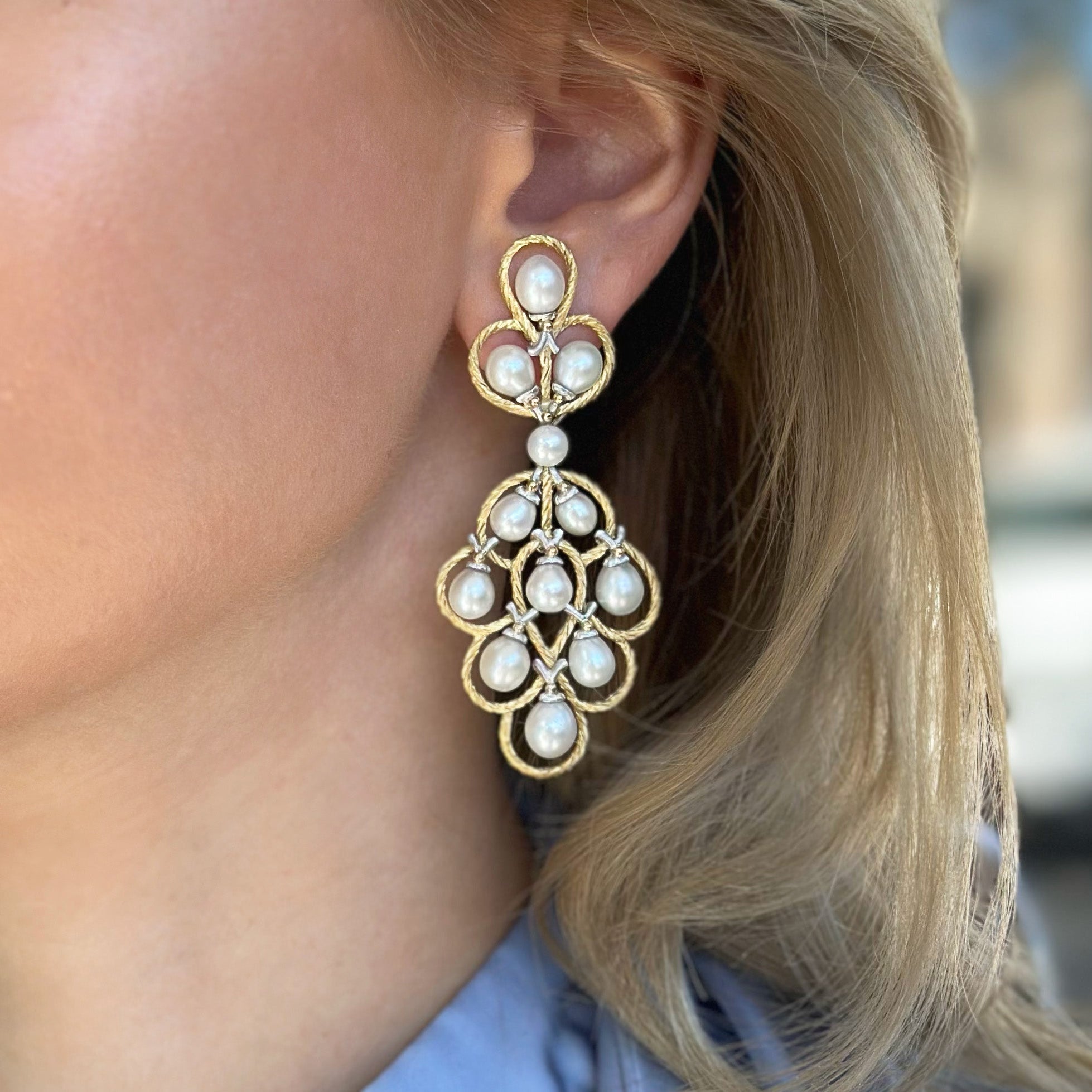 Buccellati - Rete Con Perle - Drop Earrings with Biwa Pearls, 18k Whit ...