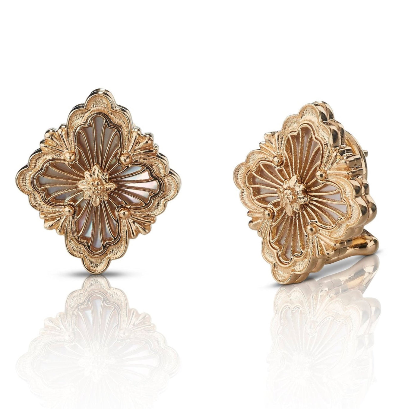 Buccellati - Opera Tulle - Button Earrings with White Mother of Pearl ...
