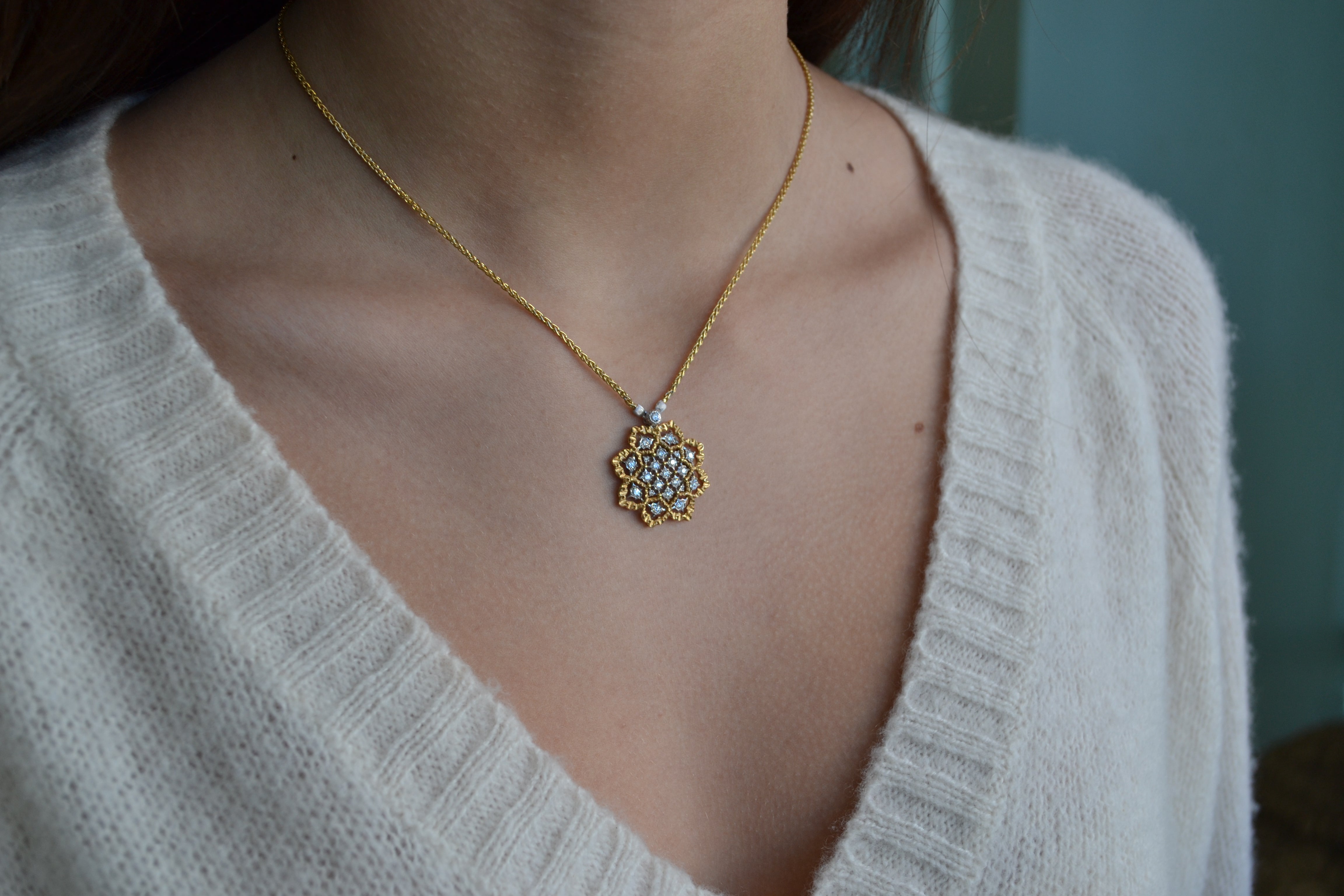 Buccellati - Rombi - Pendant with Diamonds, 18k White and Yellow Gold ...